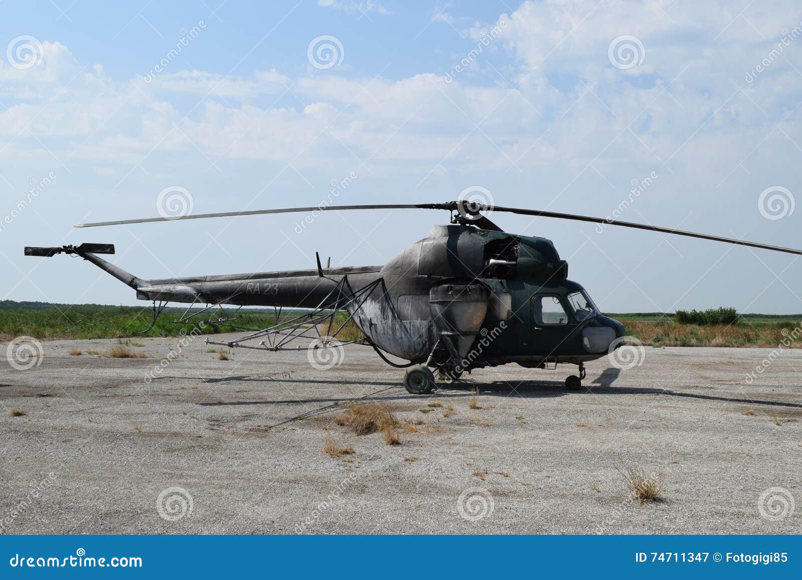 Old Helicopter Spraying Fields Stock Image - Image of dusting, aerial ...