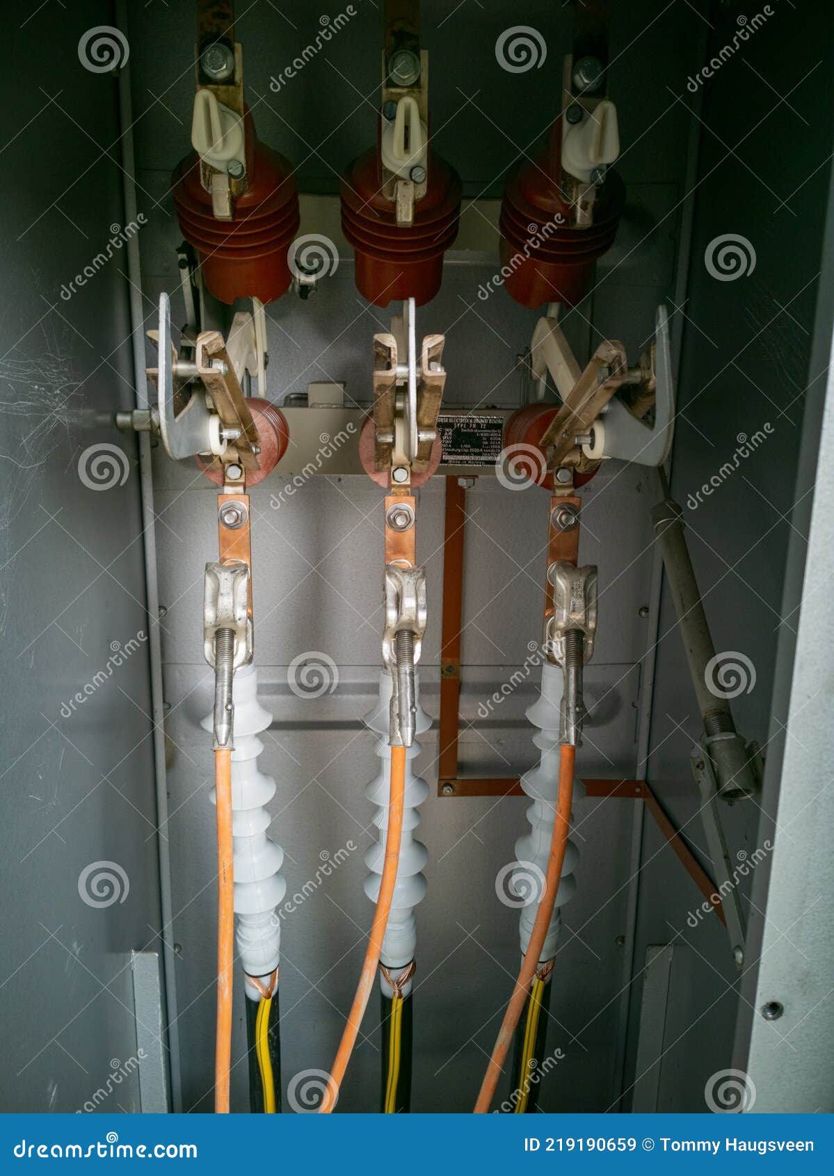 Old High Voltage Switch Cell Conected with a Electric Power Cabel Stock ...