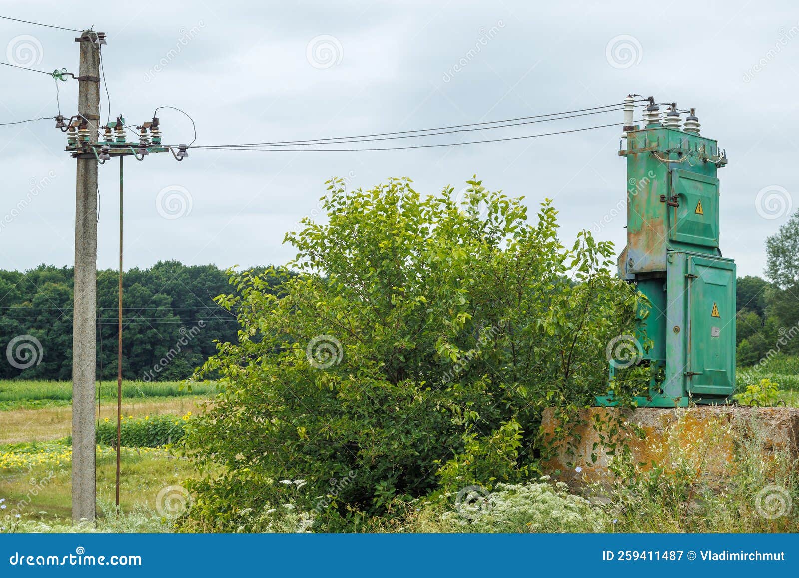Old High Voltage Transformer and Power Line Stock Image - Image of ...