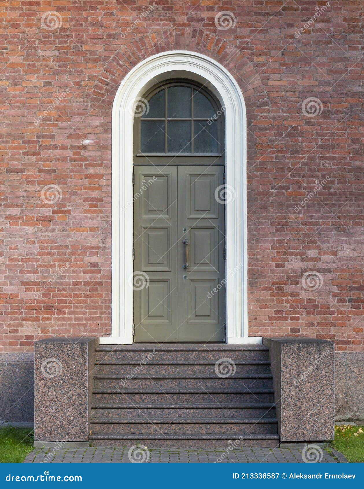 Old High Wooden Door with Steps and Brick Wall Stock Image - Image of ...