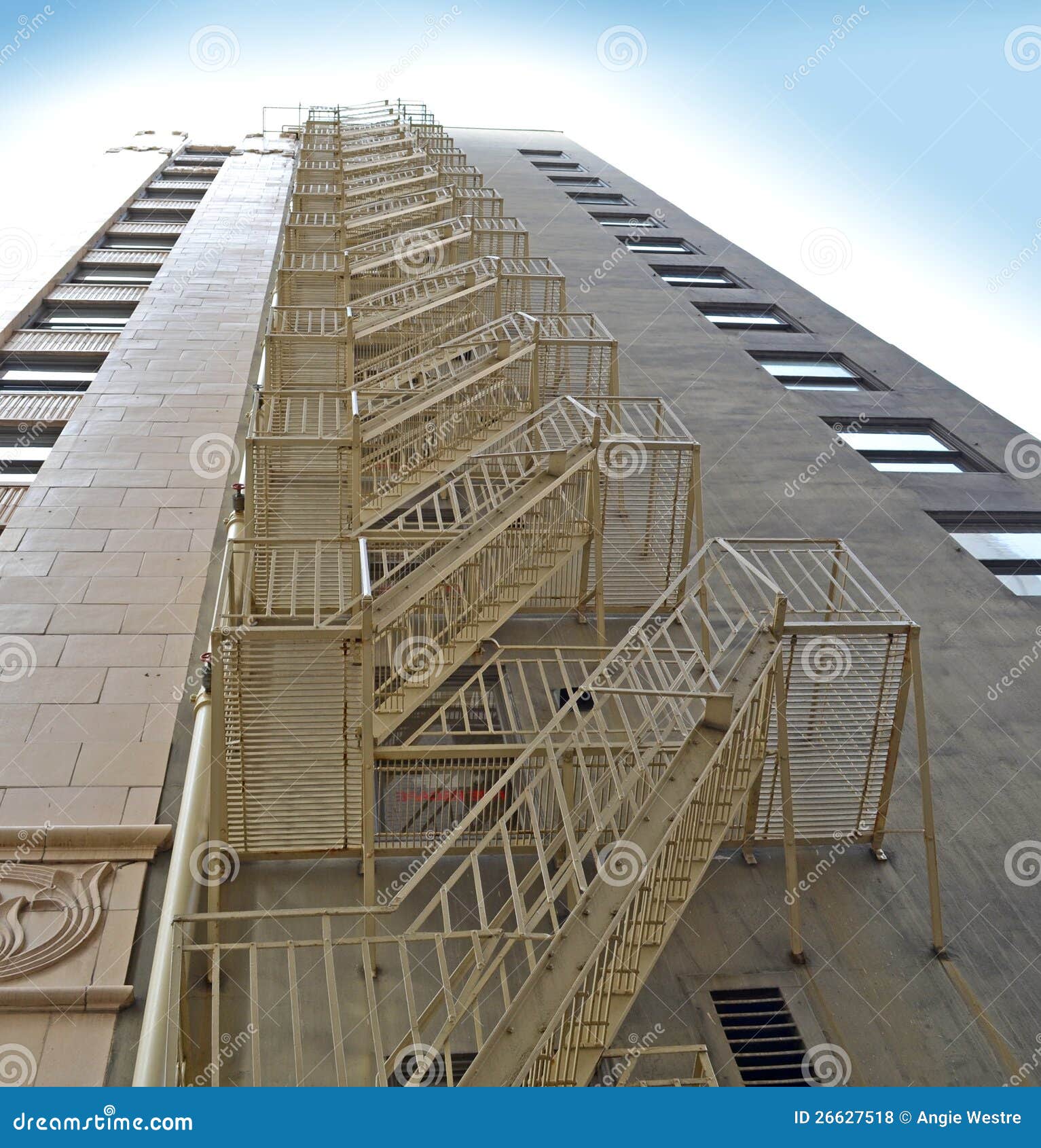 Old Highrise Building with Fire Escape Stock Photo - Image of windows ...