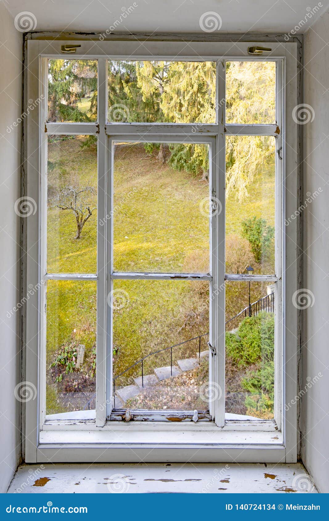 Old Historic Window with Garden View Stock Photo - Image of paint ...