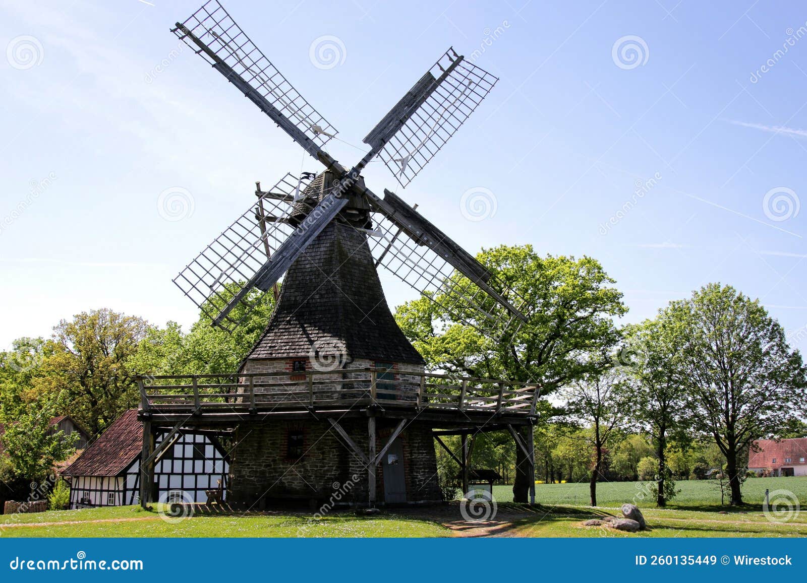 Old Historic Wooden Windmill in the Countryside Stock Image - Image of ...