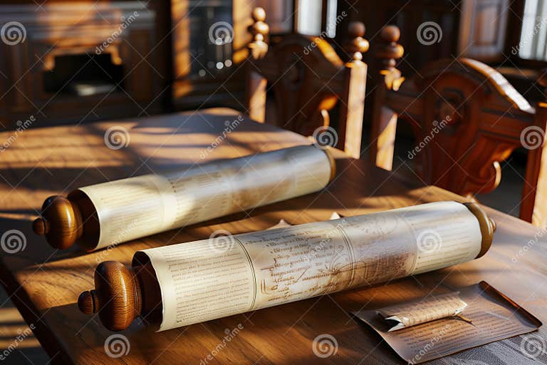 Old Historical Knowledge Manuscript Scroll Ancient Papyrus on Table ...