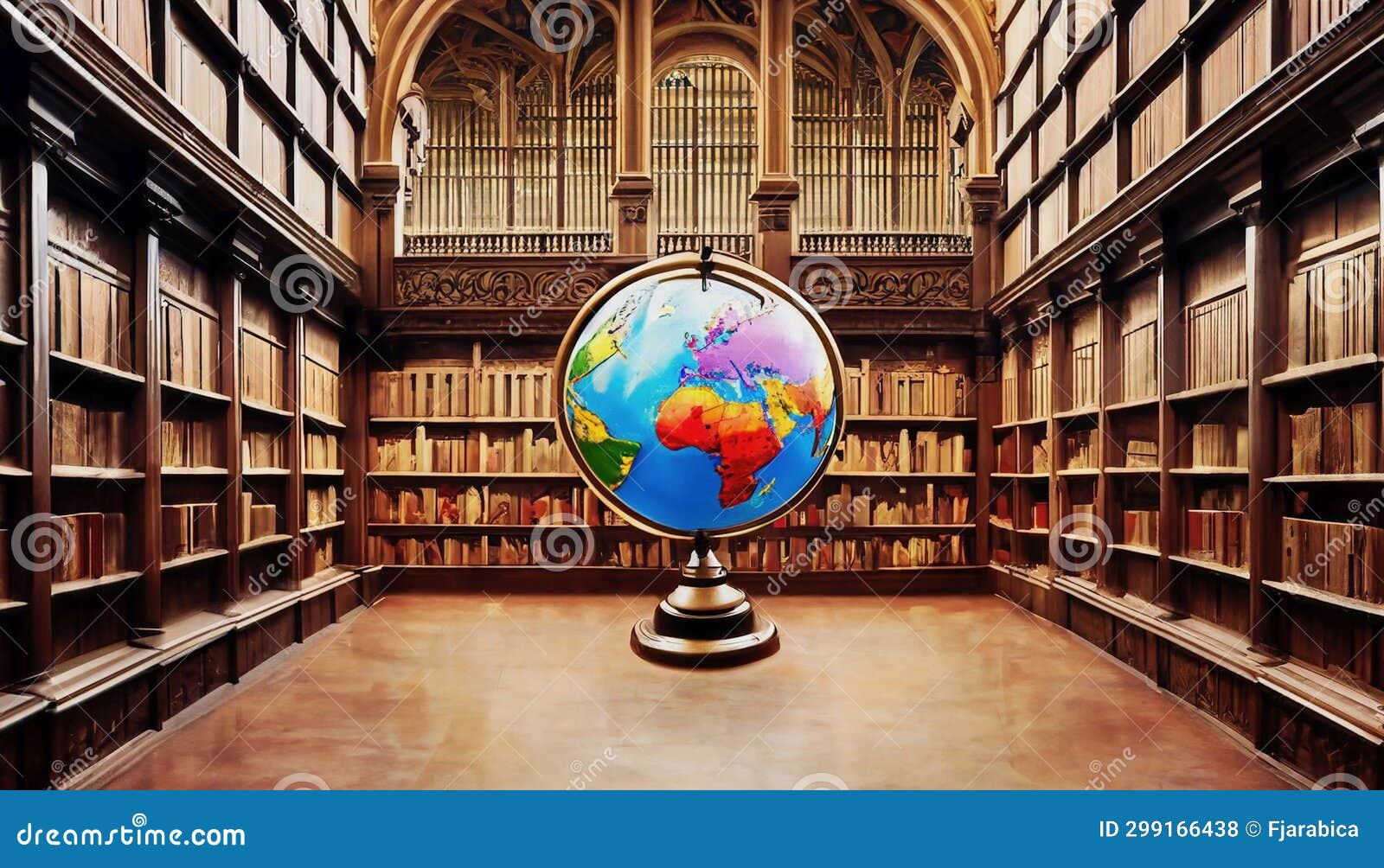 Old Historical Library with Globe Stock Illustration - Illustration of ...