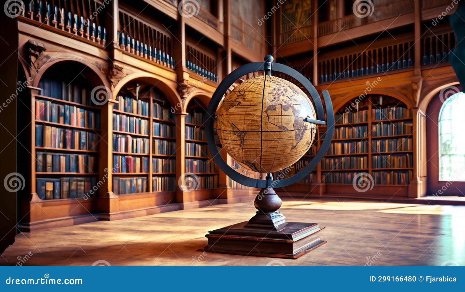 Old Historical Library with Globe Stock Illustration - Illustration of ...