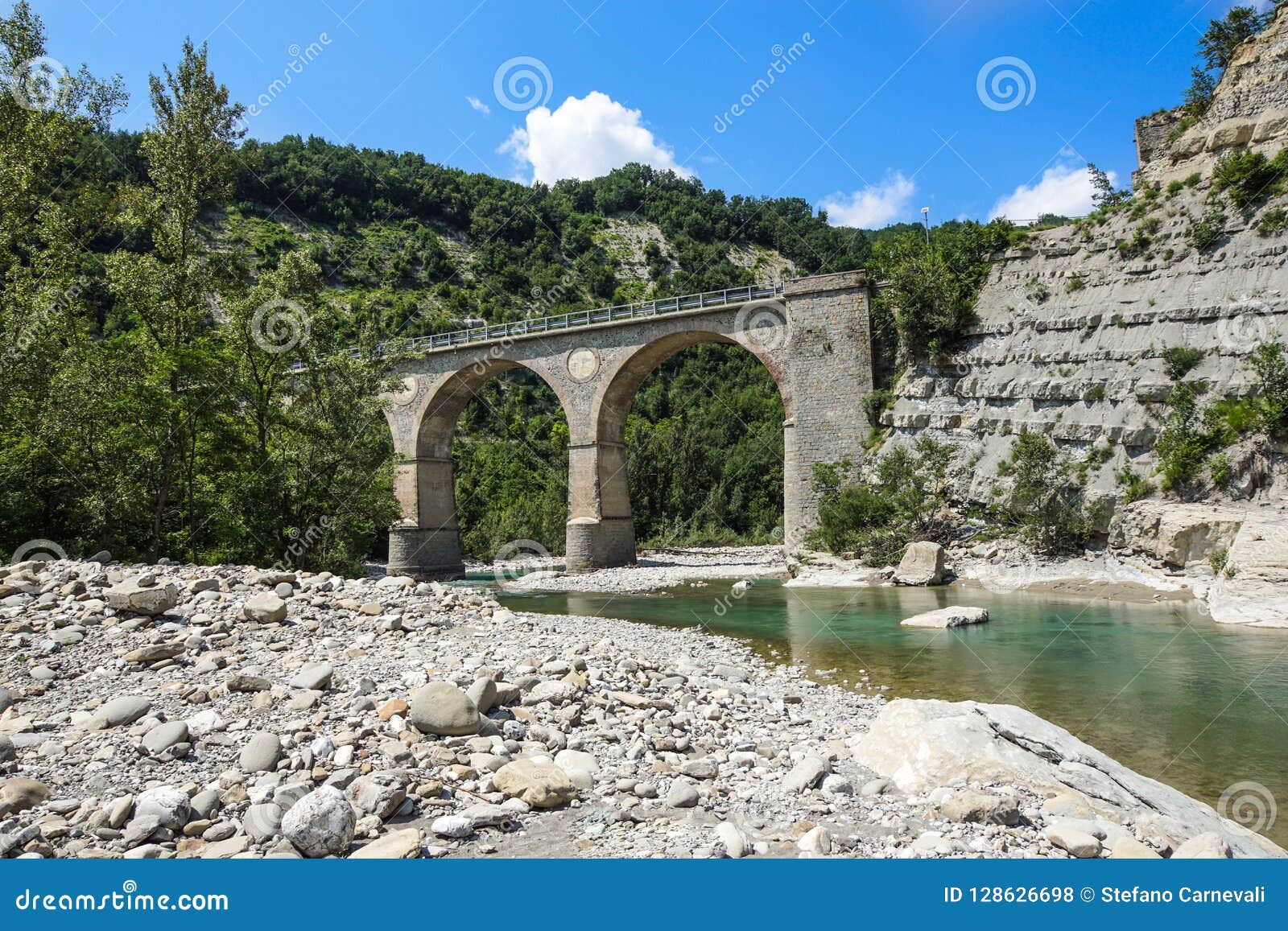 Old Historical Stone Bridge on River in the Mountains Stock Photo ...