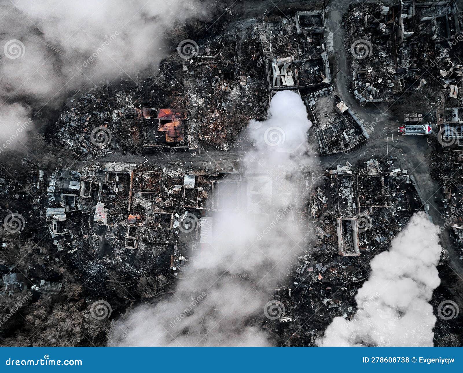 Old Home after Fire and Burned Everything in the Area. Top View and ...