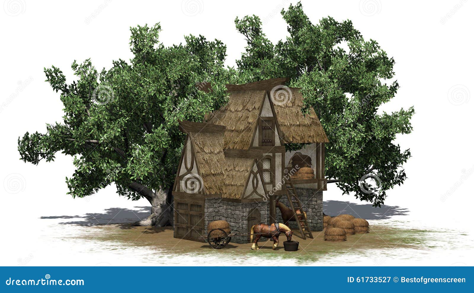 Old Horse Barn and Horses - Isolated on White Background Stock Image ...