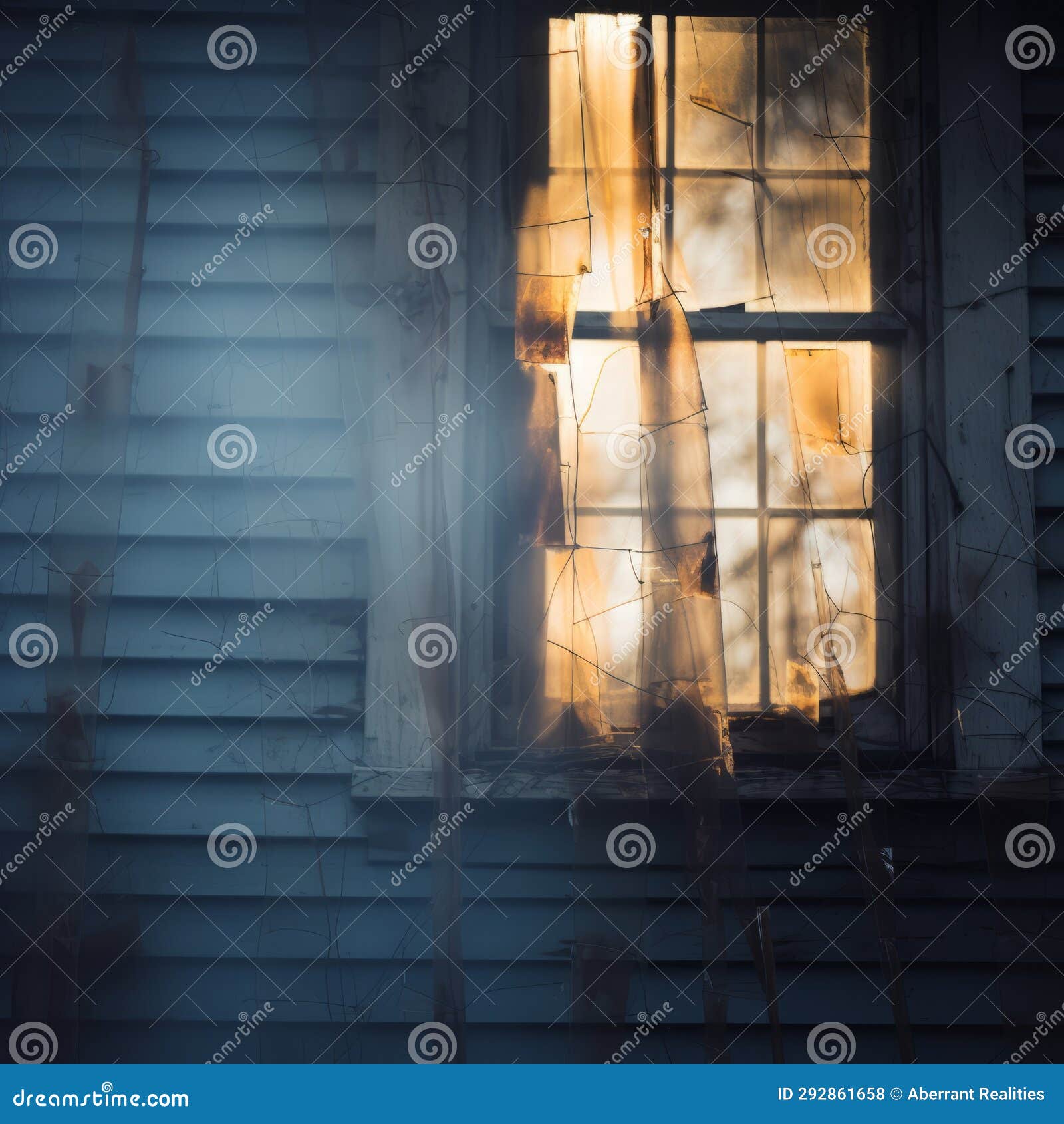 An Old House with a Broken Window and Curtains Stock Illustration ...
