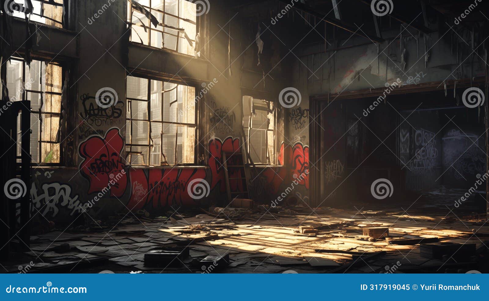 Old House with Broken Windows and Graffiti. Abandoned, Messy and ...
