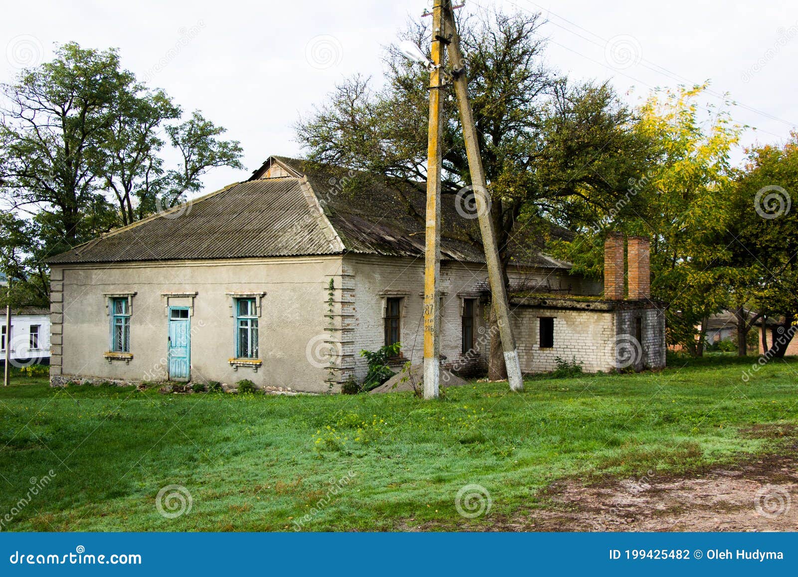 Old House Building Two Pillars Near the House Stock Photo - Image of ...