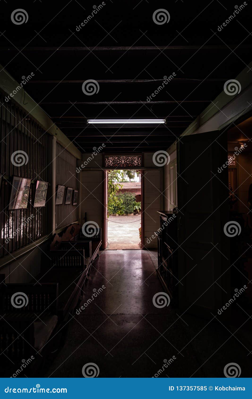 The Old House Corridor in Thai Stock Image - Image of history, light ...