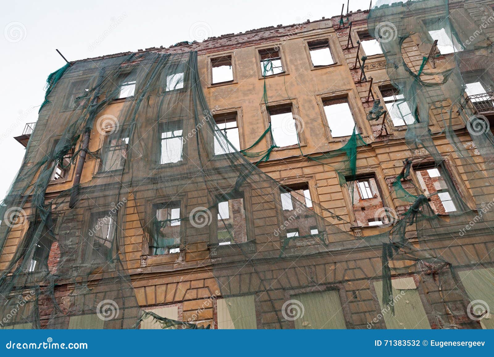 Old House Facade with Empty Windows Stock Photo - Image of restoring ...