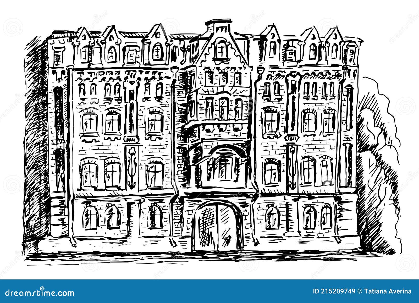 Old House, Hand Drawn Black and White Sketch. Vector Stock Vector ...