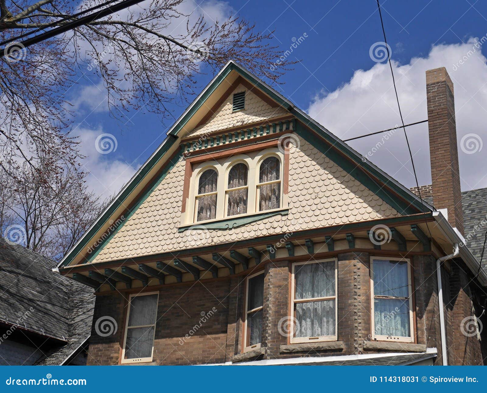Old house with large gable stock image. Image of window - 114318031