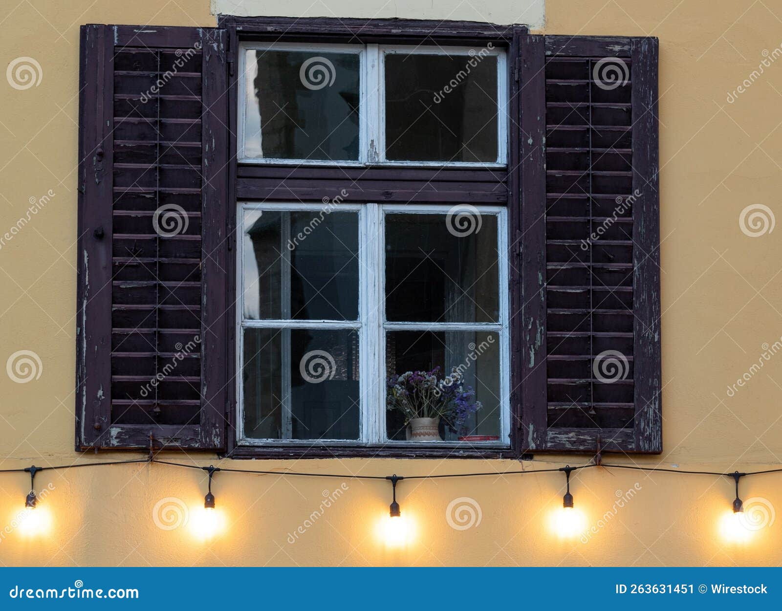 Old House with Lights Under a Window Stock Image - Image of window ...