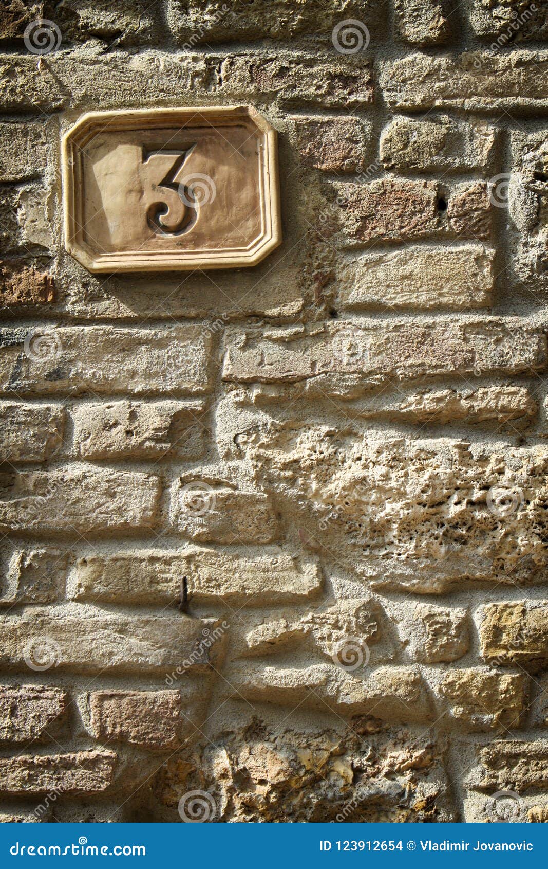 Old House Number 3 on Brick Wall Stock Photo - Image of number ...