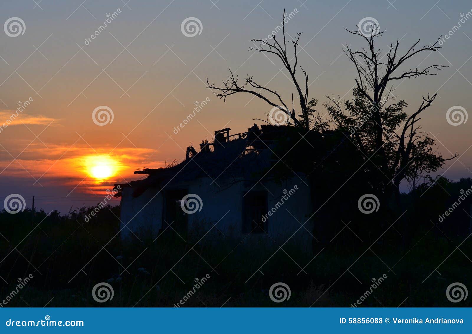 Old house at sunset stock photo. Image of contour, blue - 58856088