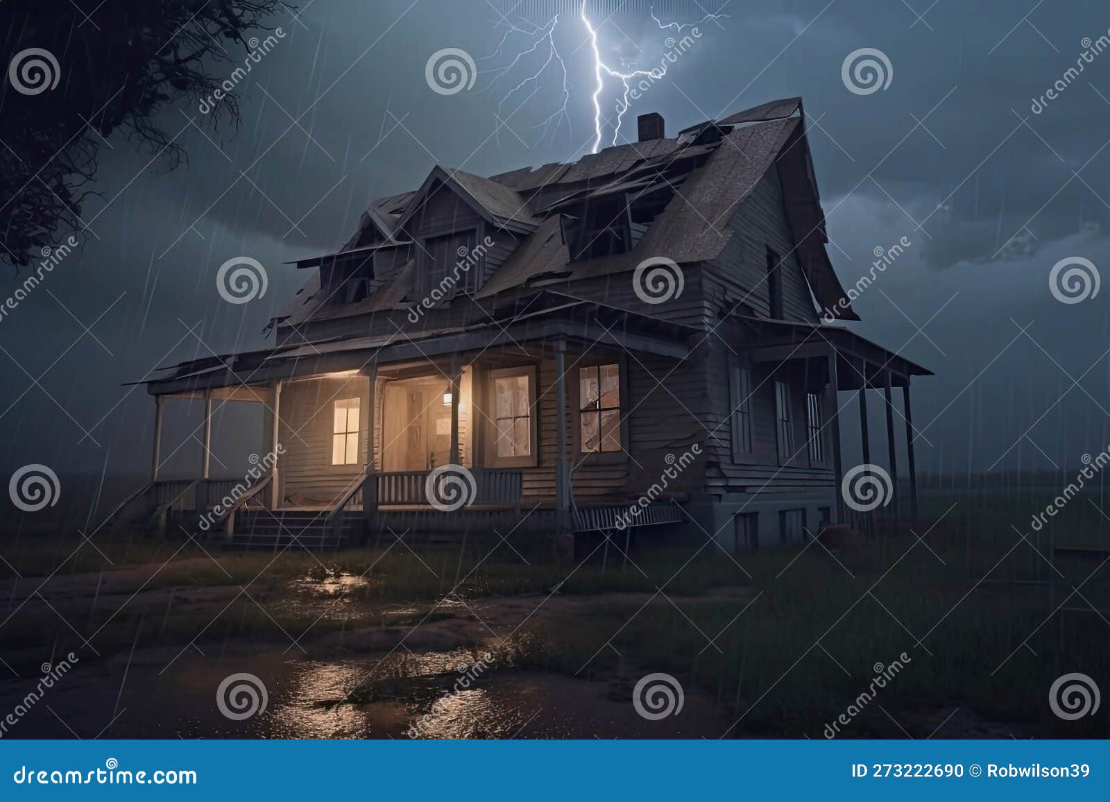 Old House during a Thunderstorm, Generative AI Stock Illustration ...