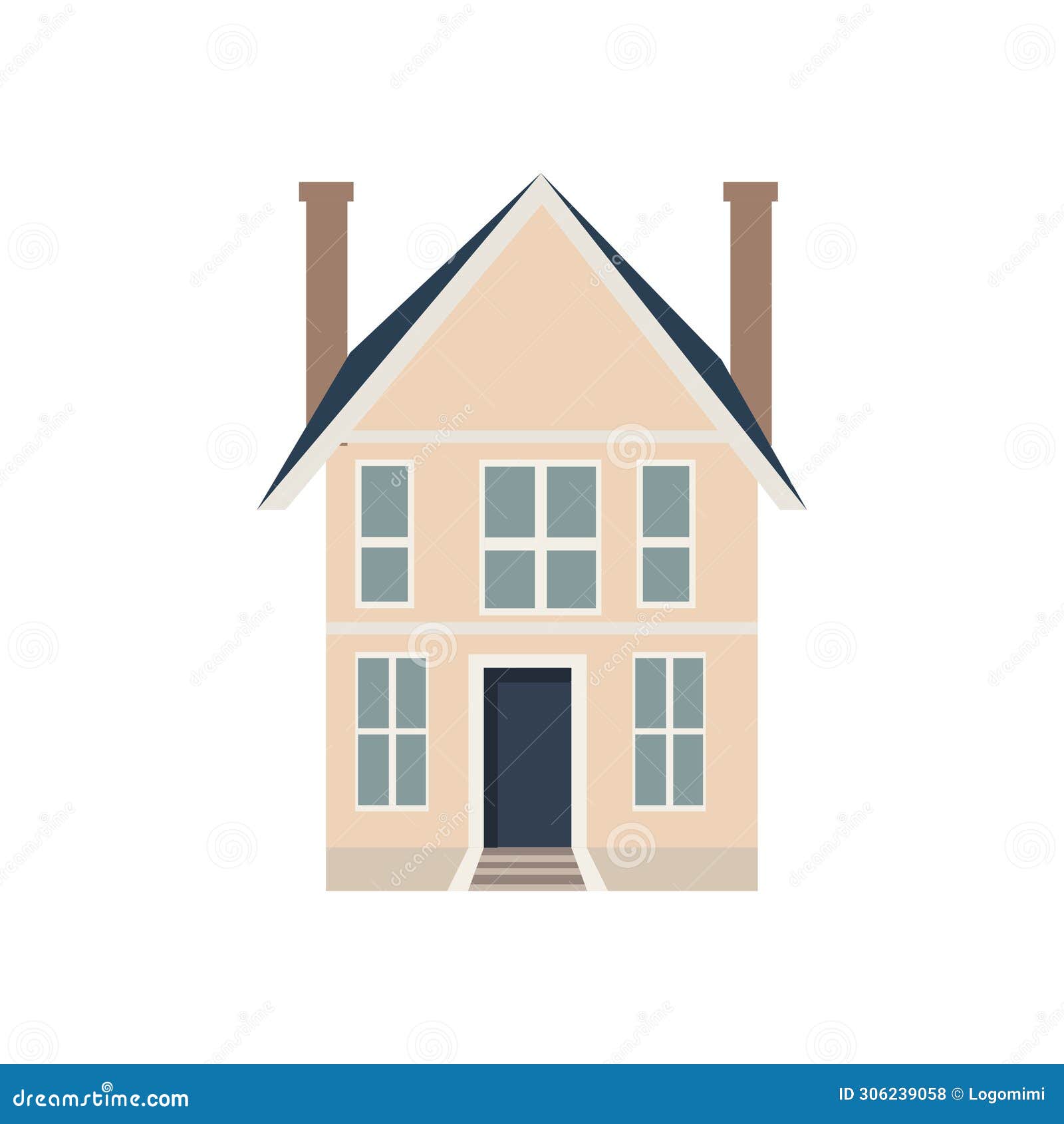 Old House with Two Chimneys, Vector Flat Illustration Stock ...