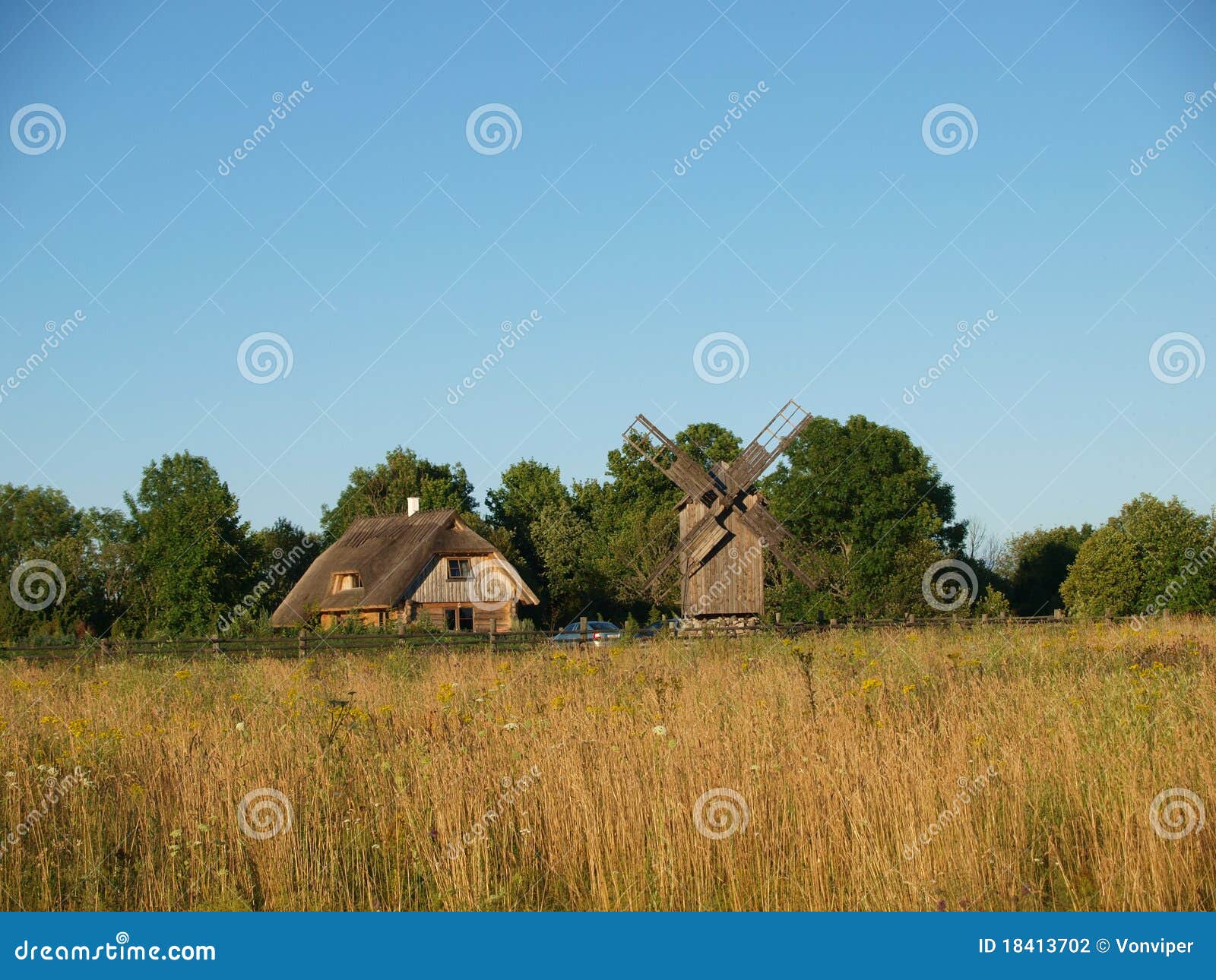 Old house and windmill stock photo. Image of roof, blue - 18413702