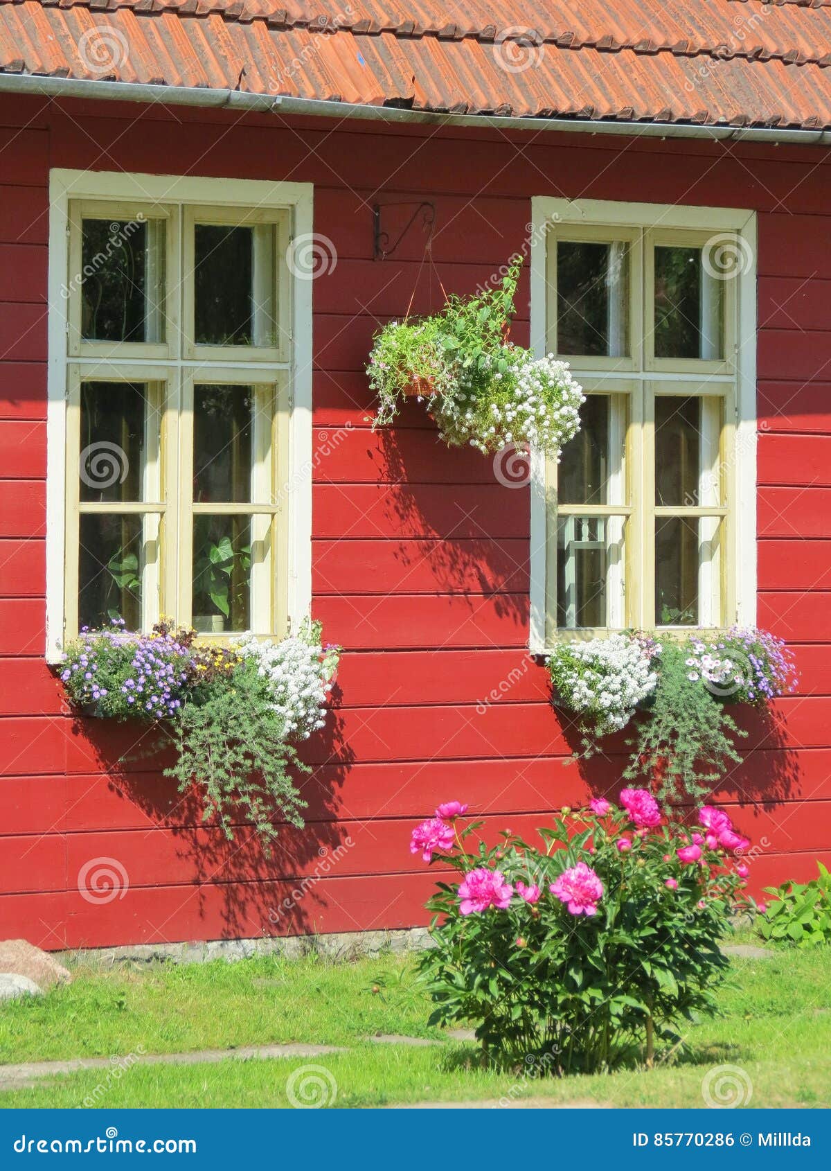 Old House Windows and Flowers Stock Photo - Image of flowers, view ...