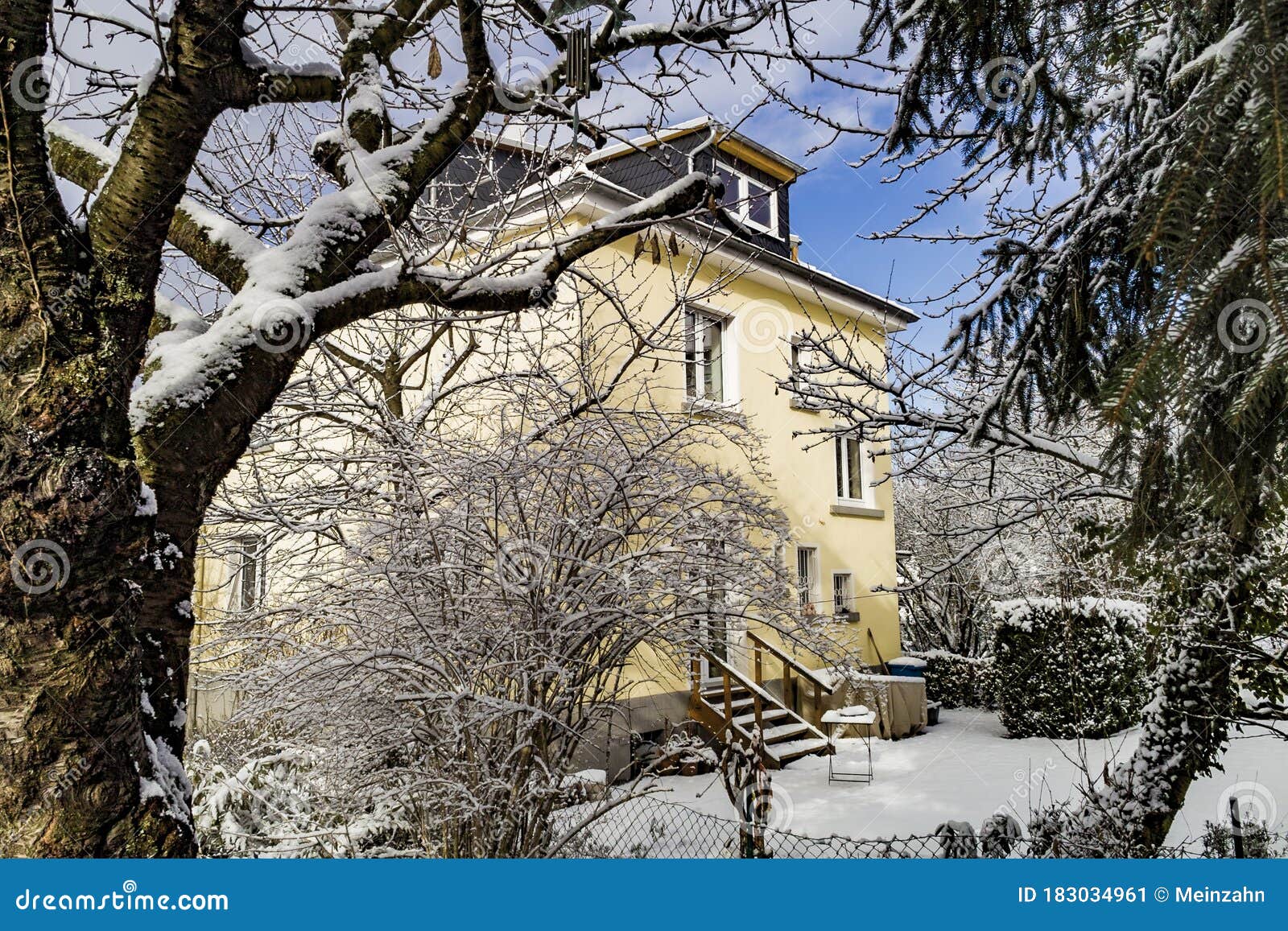 Old House in Winter with Snow and Trees Stock Image - Image of nature ...