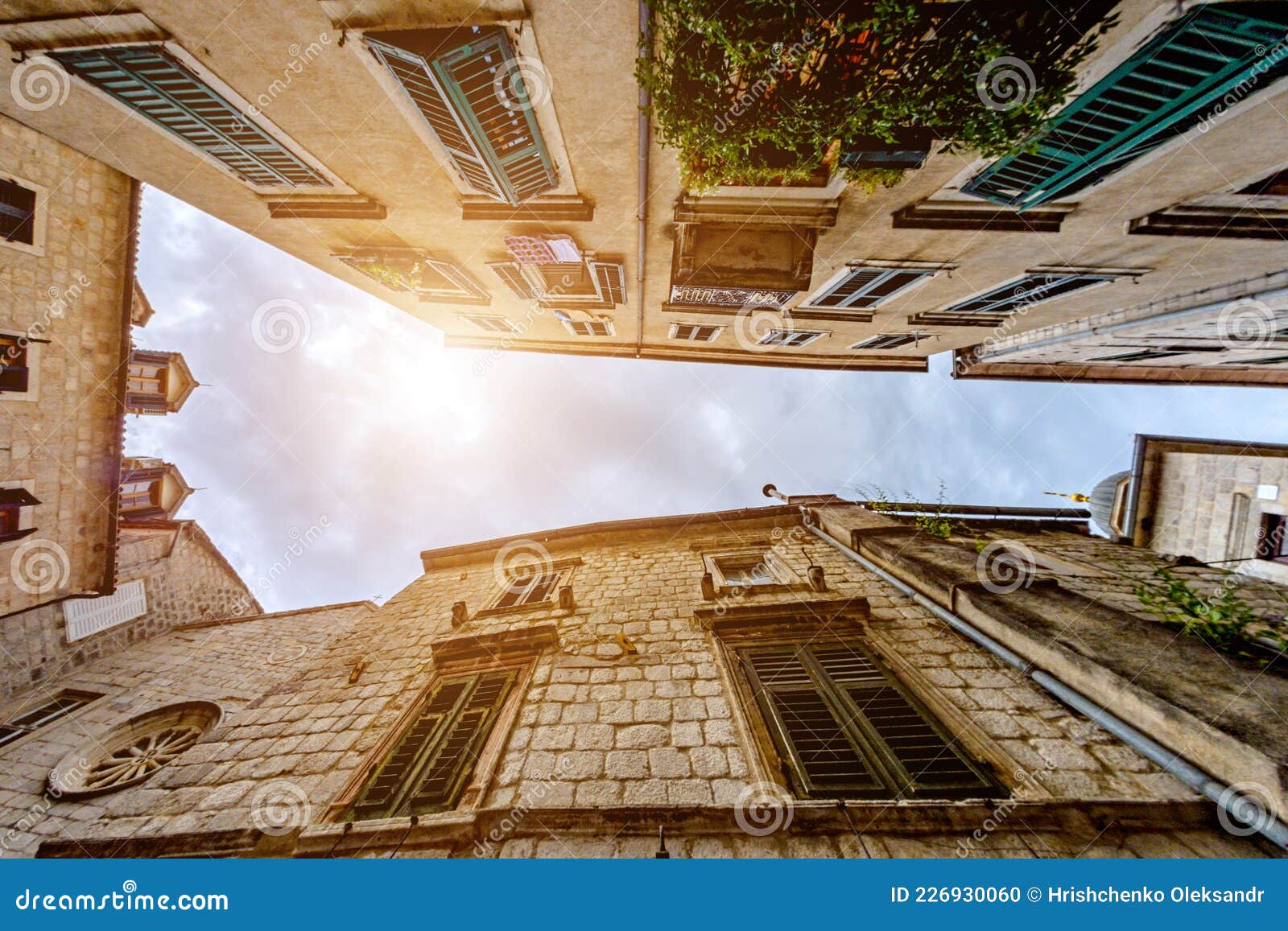 Old houses view from below stock photo. Image of home - 226930060