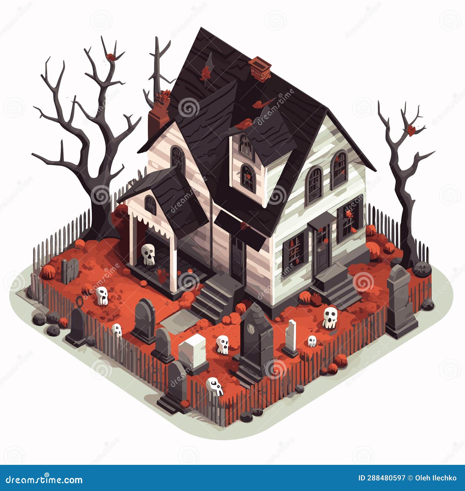 Old Hunted House Isometric Vector Flat Isolated Illustration Stock ...