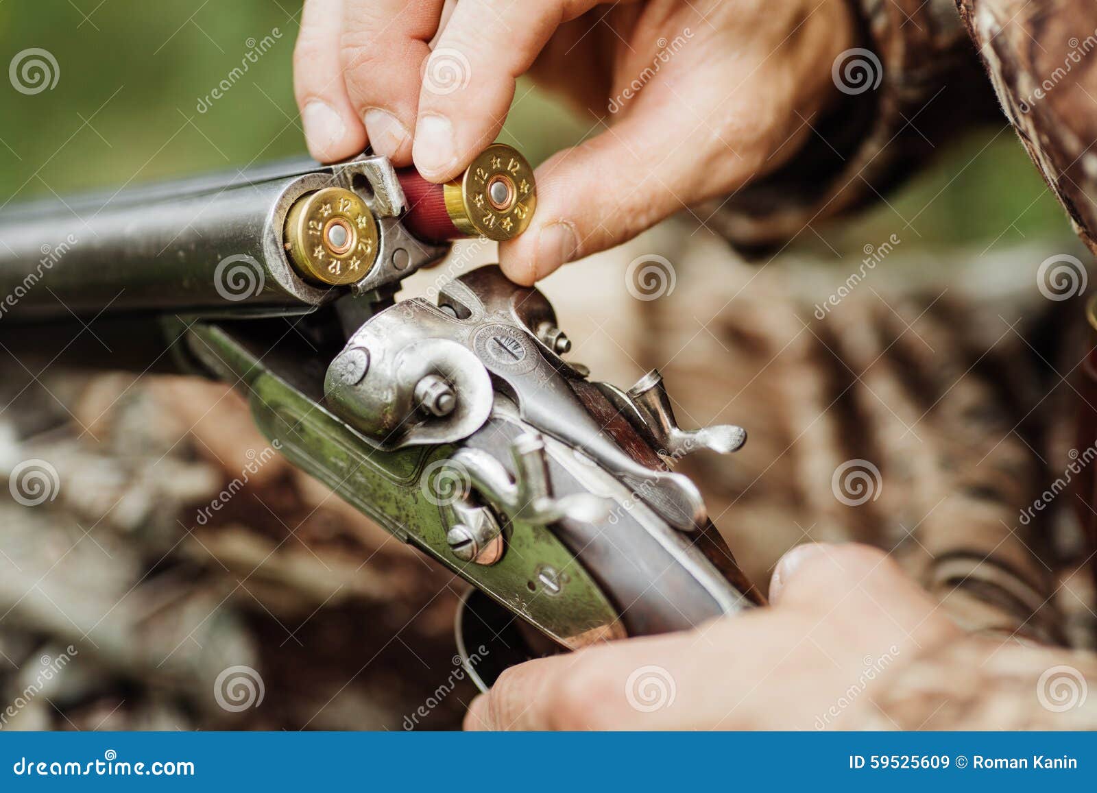 Old hunter loading his gun stock image. Image of person - 59525609