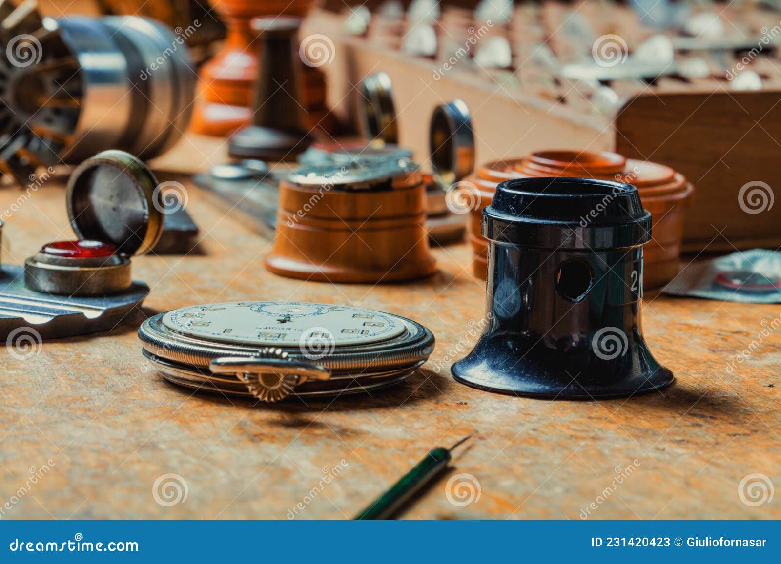 Old Hunter Pocket Watch and Tools on a Watchmakers Bench Stock Image ...