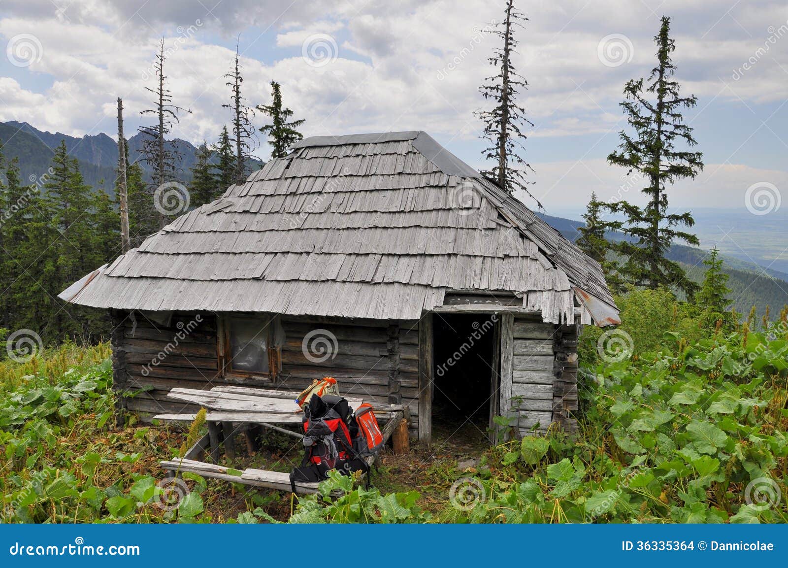 Old Wooden Hunters Hut Up in the Mountains Stock Photo - Image of ...