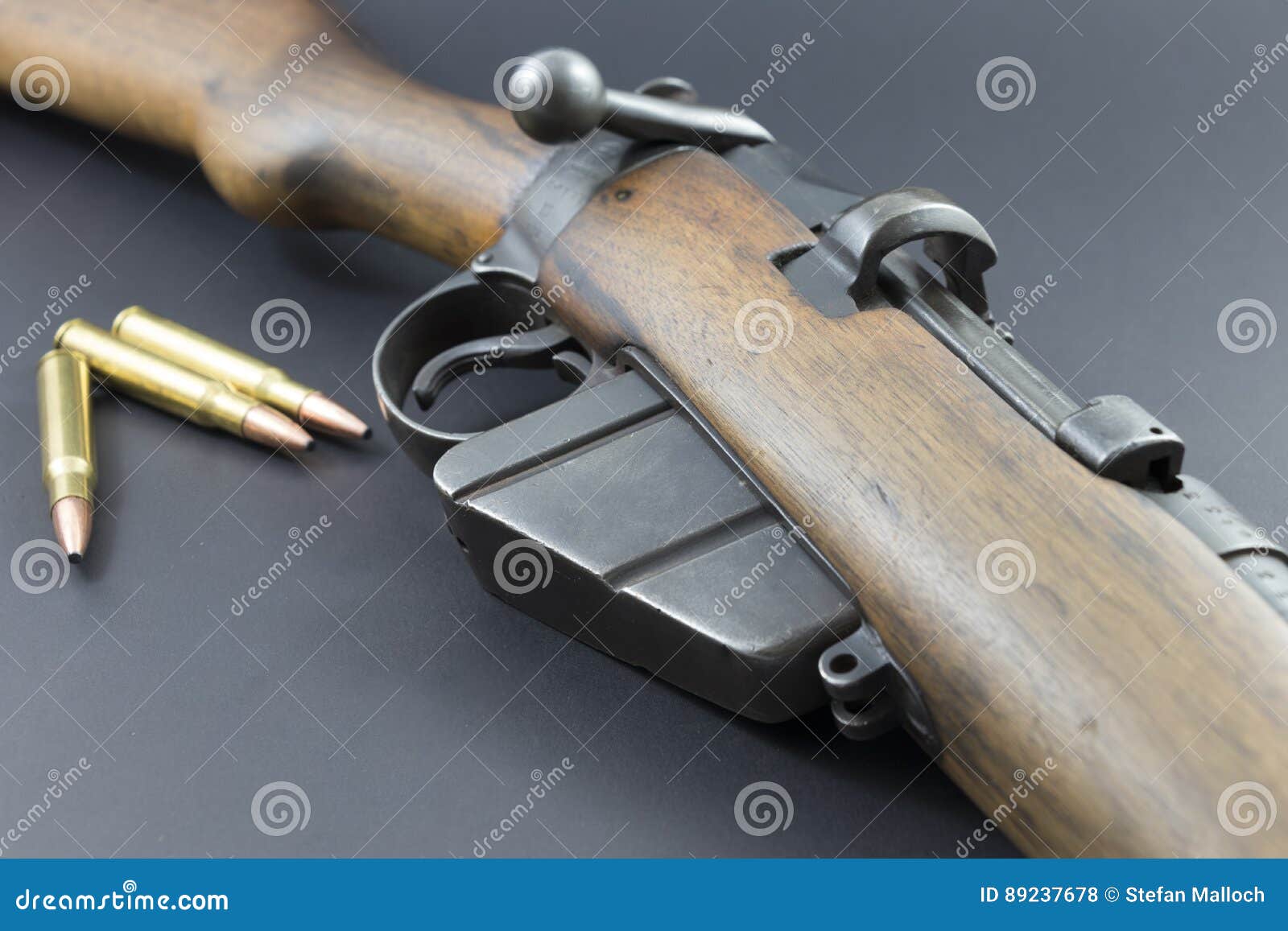 Old Hunting Rifle with Bullets Stock Photo - Image of battle, brass ...