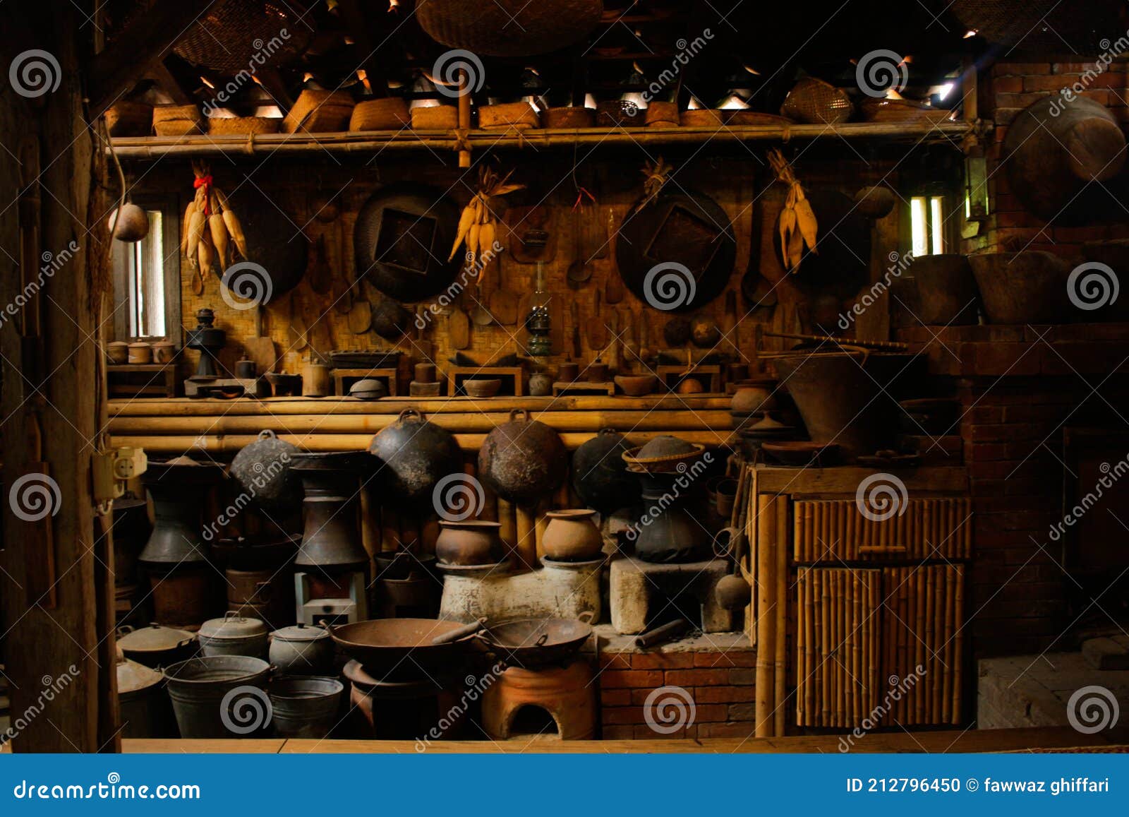 An Old Hut with Complete Kitchen Utensils Stock Photo - Image of molds ...