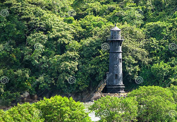 An Old, Inactive Black Lighthouse in the Panama Canal Stock Photo - Image of scenes, scenery ...