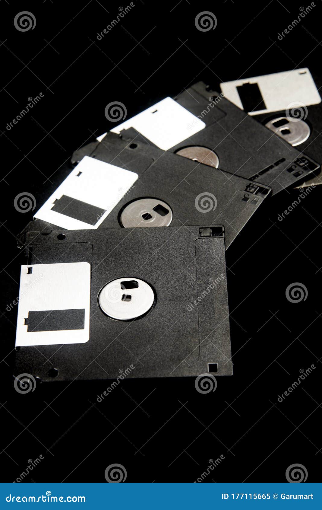 Old 3.5-inch Floppy Disks on Black Stock Image - Image of backup, disks ...