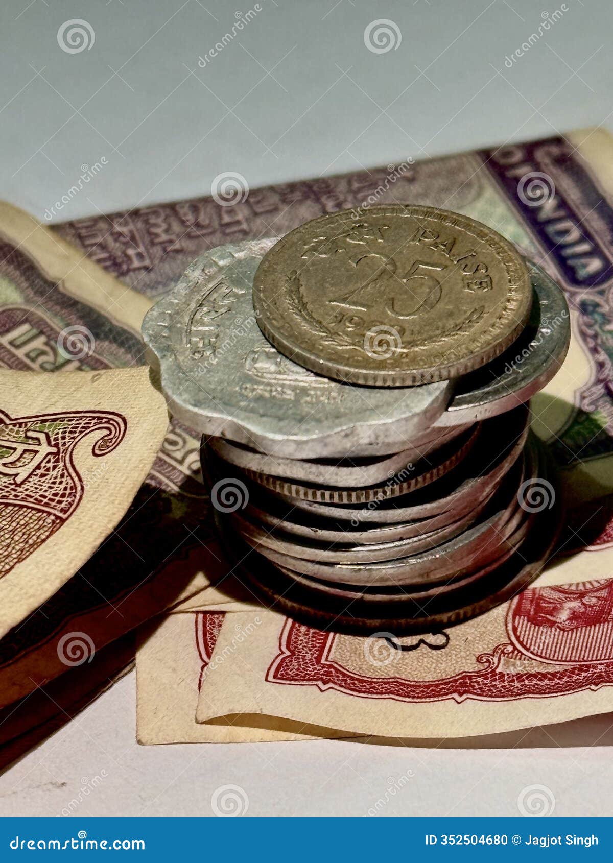 Old Indian currency stack stock photo. Image of coins - 352504680