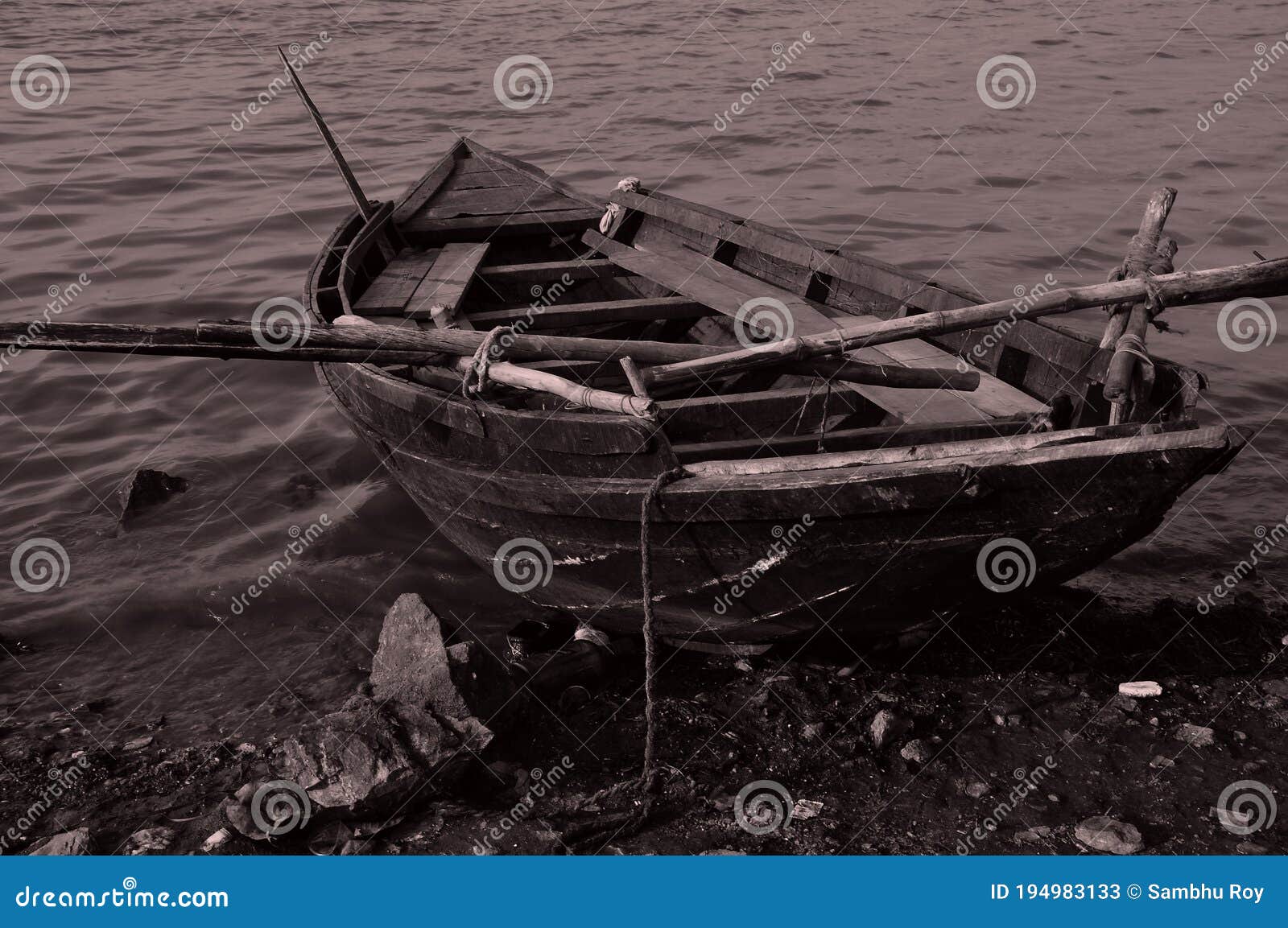 Old Indian Fishing Boat at River Side. Stock Image - Image of dinner ...