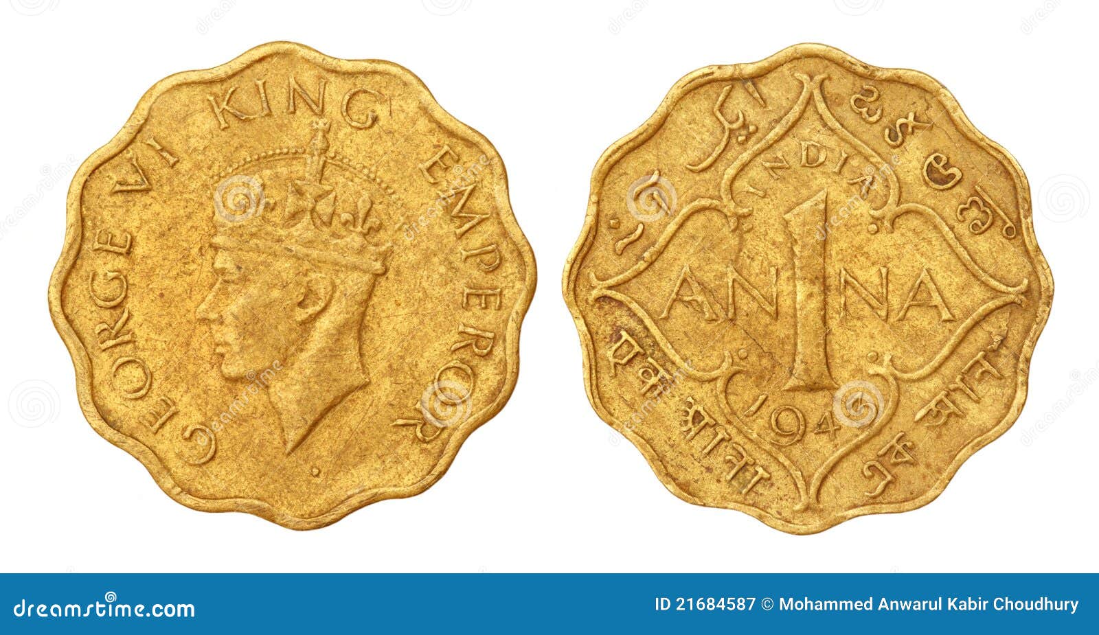 Old Indian One Ana Coin Of 1943 Royalty Free Stock Photography - Image ...