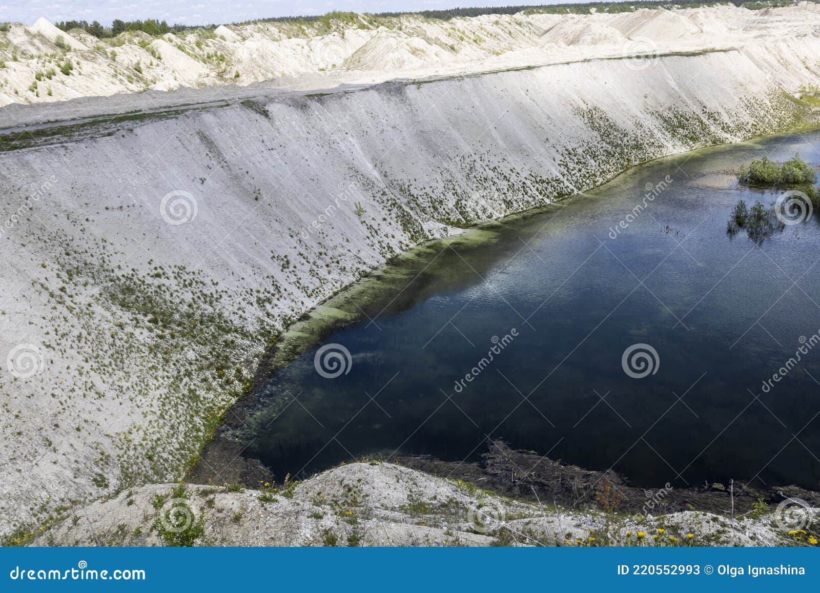 Old Industrial Chalk Quarry with Water Overgrown with Algae and Mud ...
