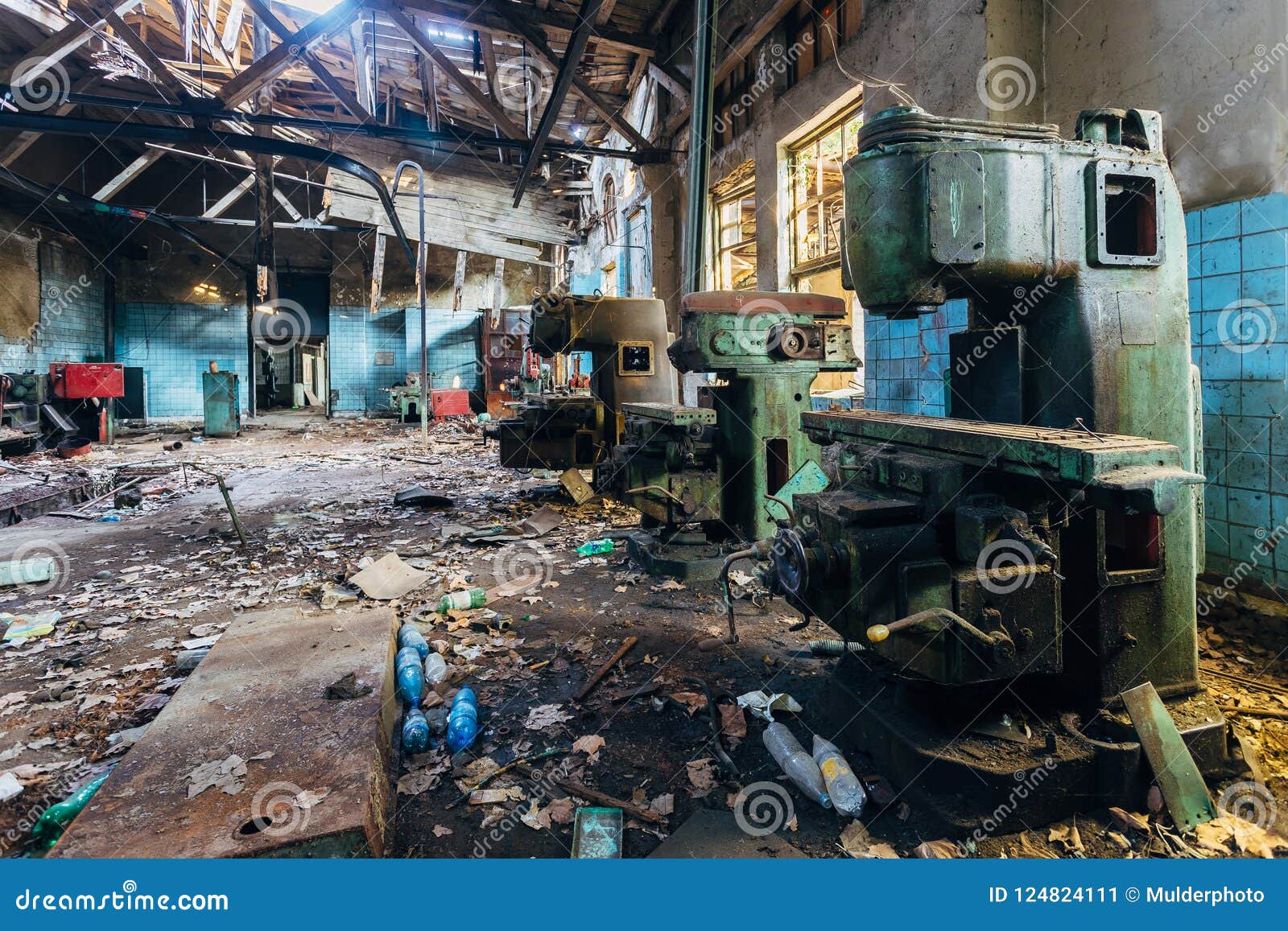 Old Industrial Machine Tools in Workshop. Rusty Metal Equipment in ...