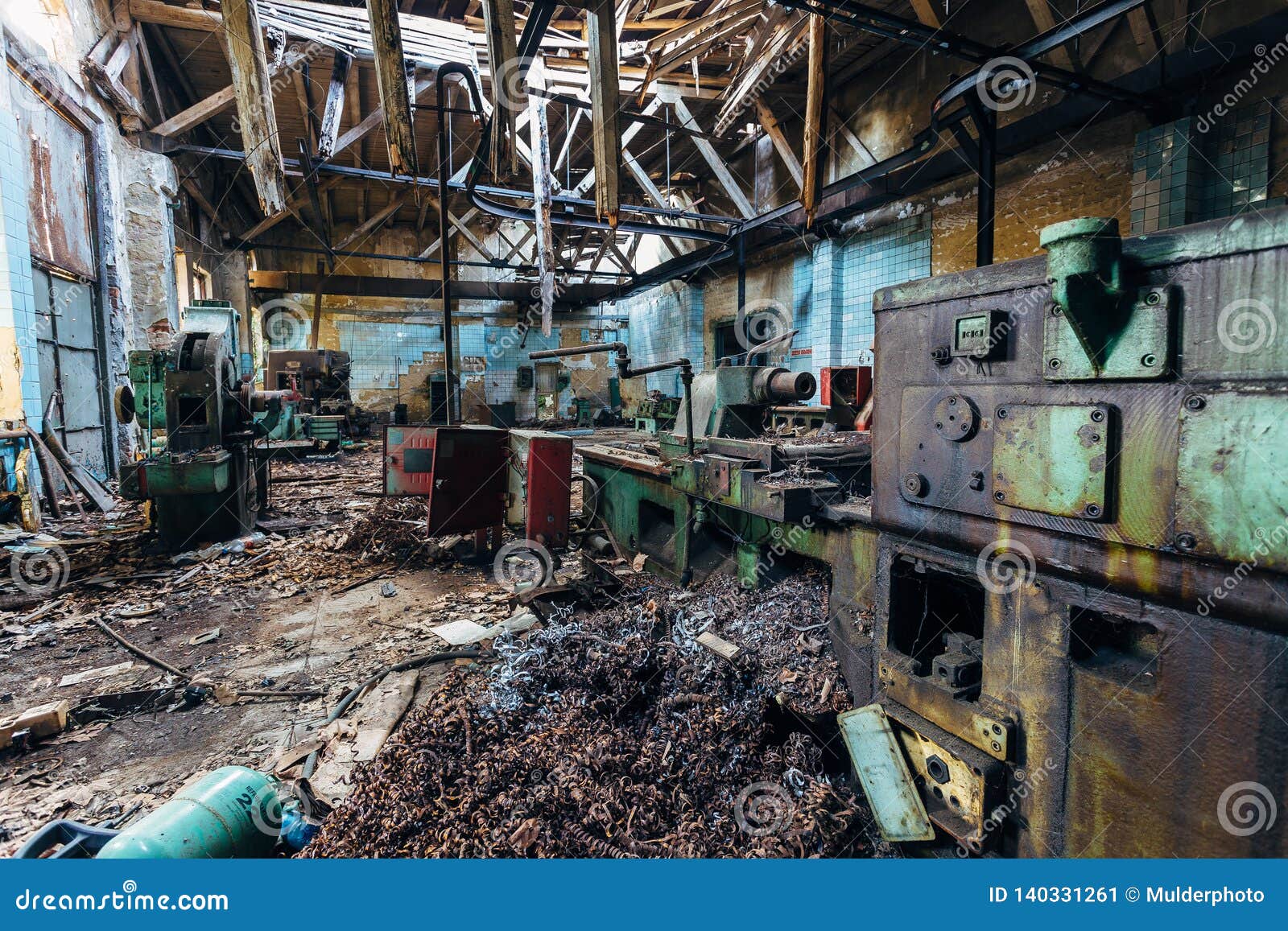 Old Industrial Machine Tools in Workshop. Rusty Metal Equipment in ...