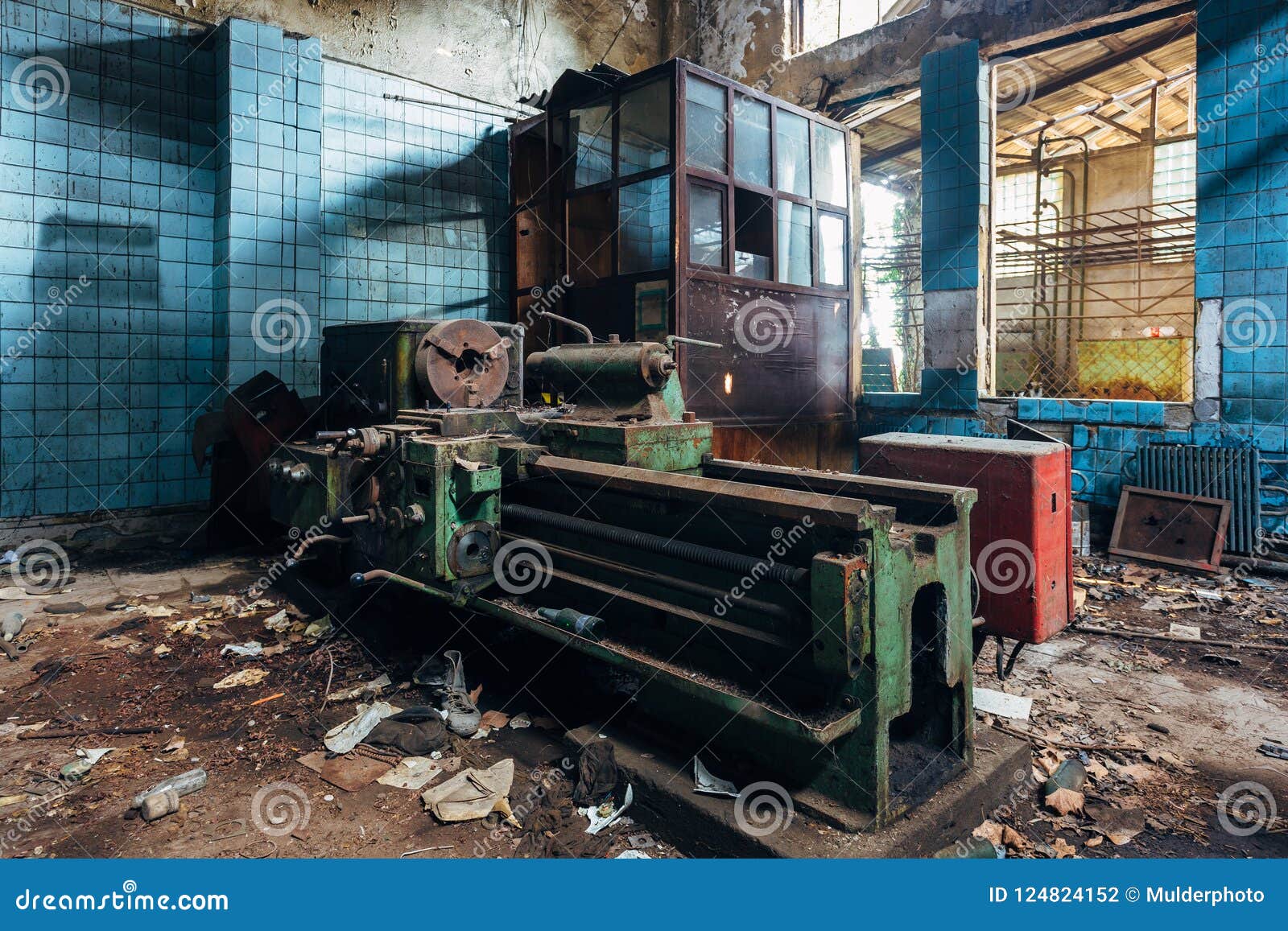 Old Industrial Machine Tools in Workshop. Rusty Metal Equipment in ...