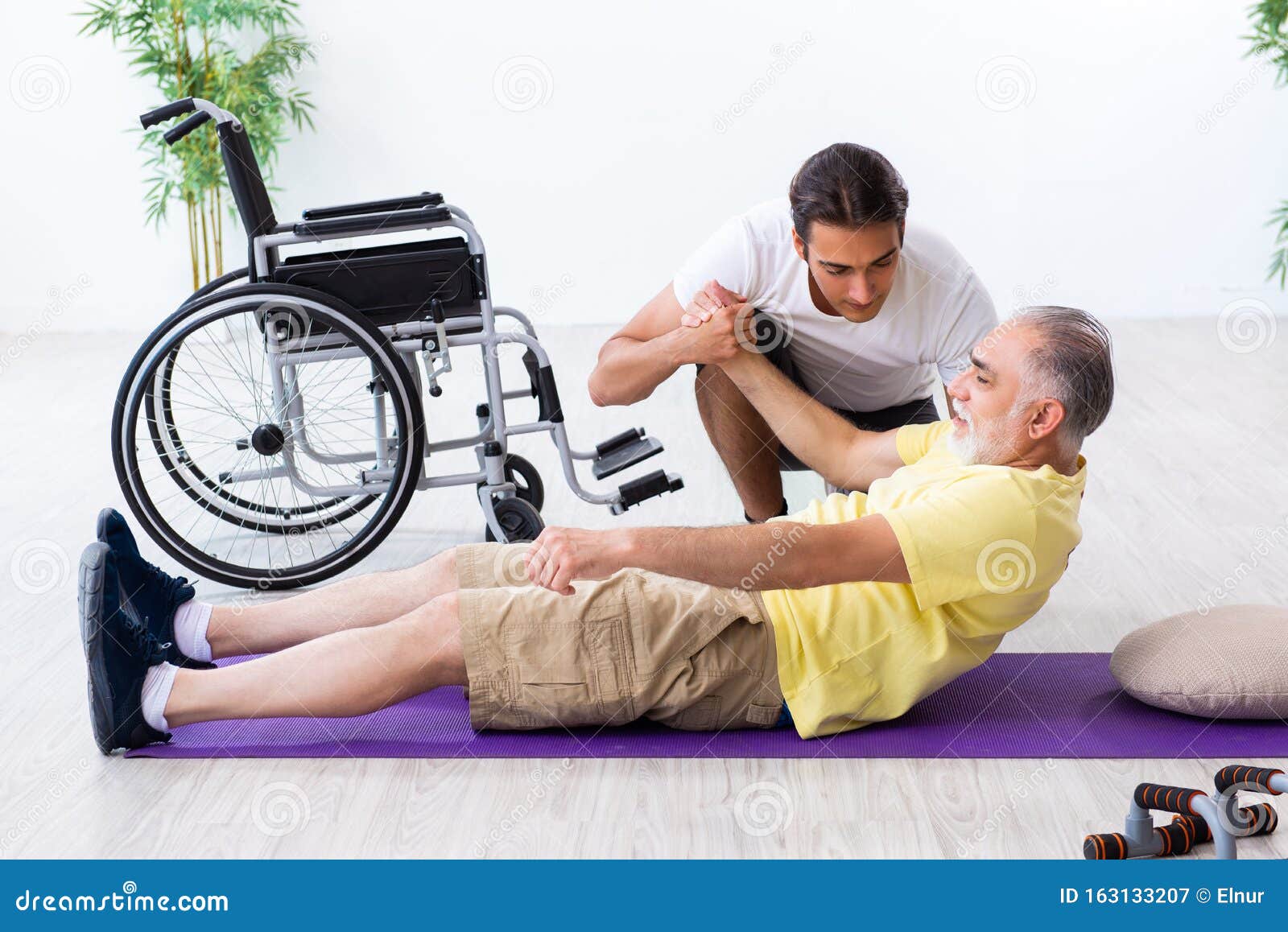Old Injured Man Doing Exercises Indoors Stock Image - Image of ...