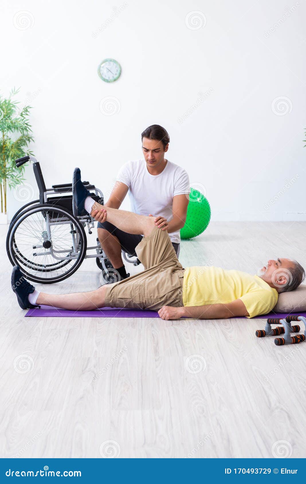 Old Injured Man Doing Exercises Indoors Stock Image - Image of athletic ...