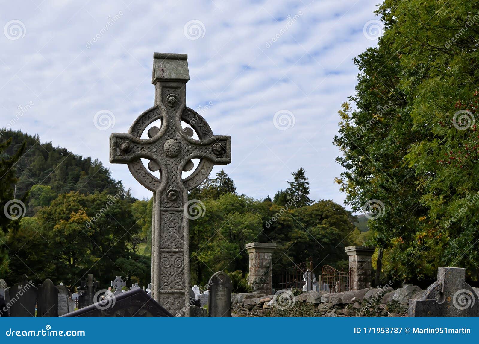 Old Ireland Celtic Stone Cross in Cemetery Stock Image - Image of ...