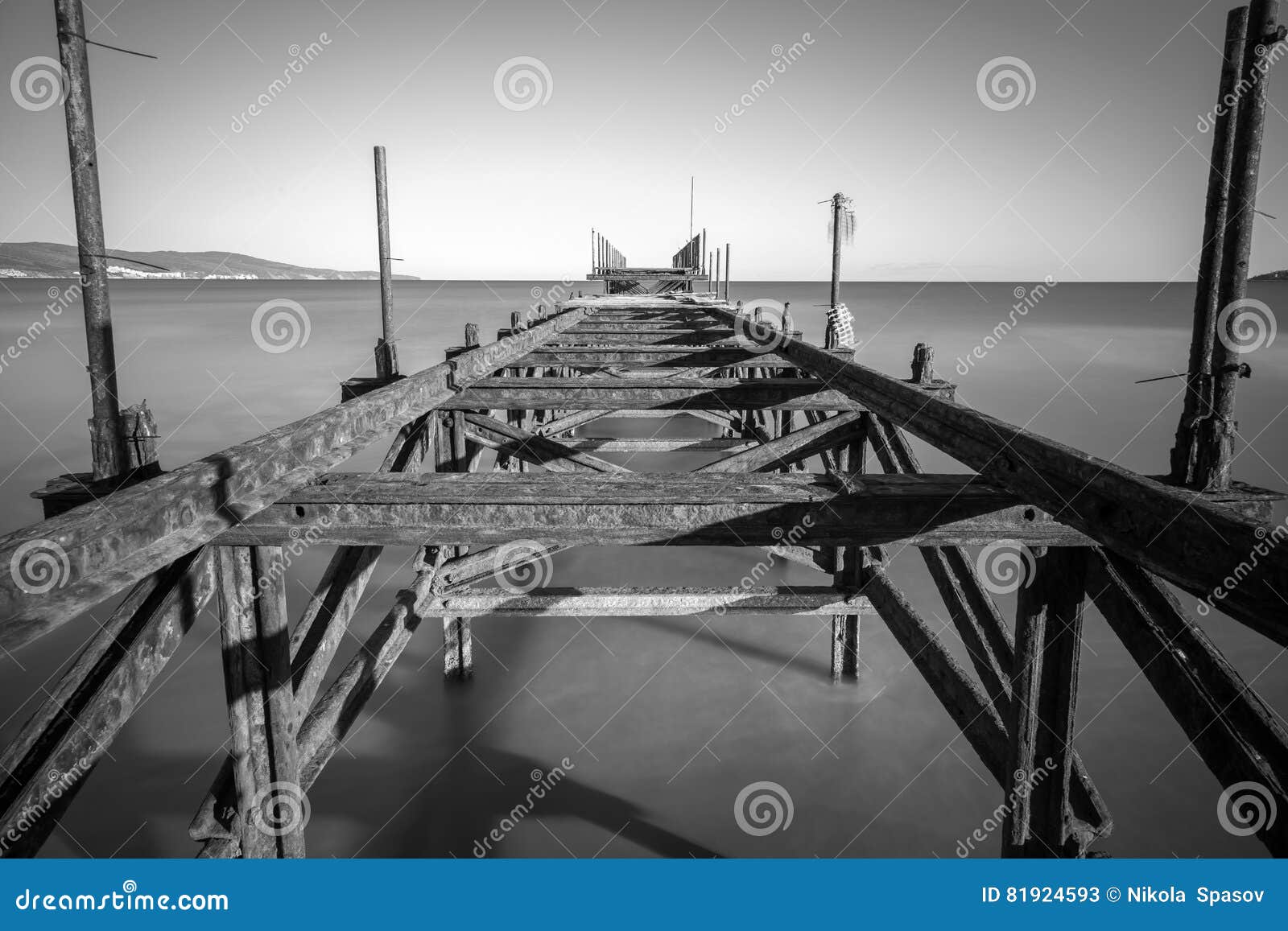 Old iron bridge in sea stock image. Image of architecture - 81924593