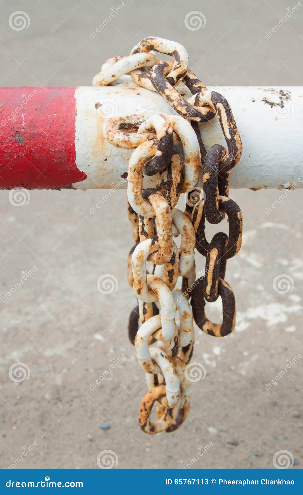 Old Iron Chain with Red and White Beam Stock Image - Image of rusty ...