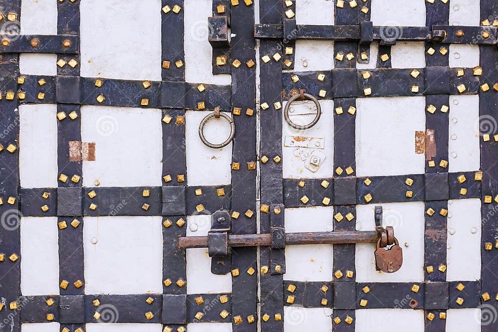 Old Iron Gate with Bolt and Padlock Stock Photo - Image of door, close ...